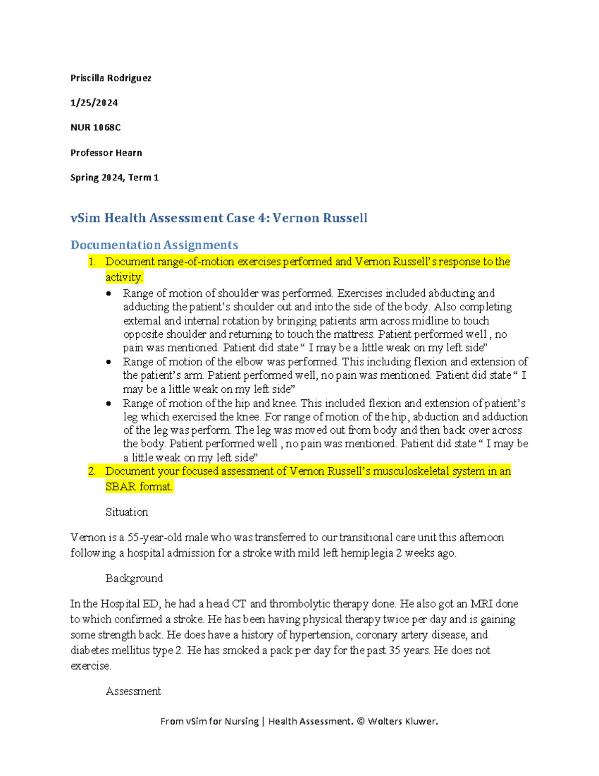 V Sim2 - vsim - From vSim for Nursing | Health Assessment. © Wolters ...