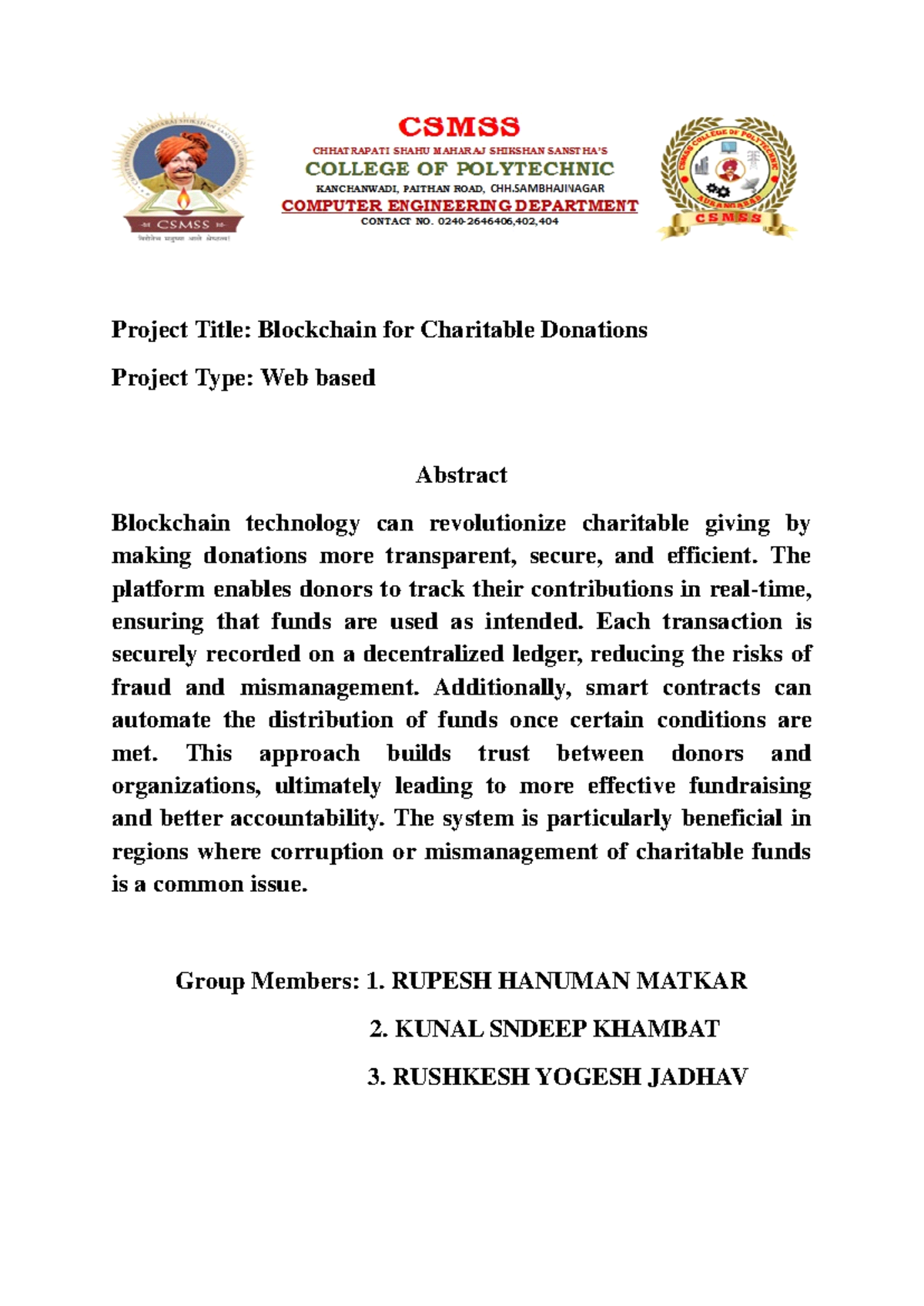 Proj2 - Guide for Third Year Project on Blockchain in Charities - Studocu