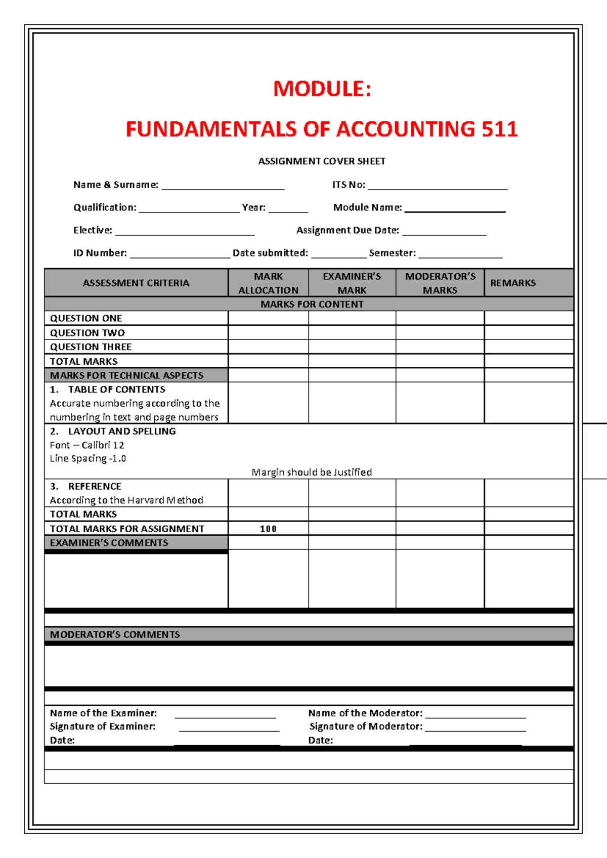 FACC 511 Assign 2022 - MODULE: FUNDAMENTALS OF ACCOUNTING 511 ...