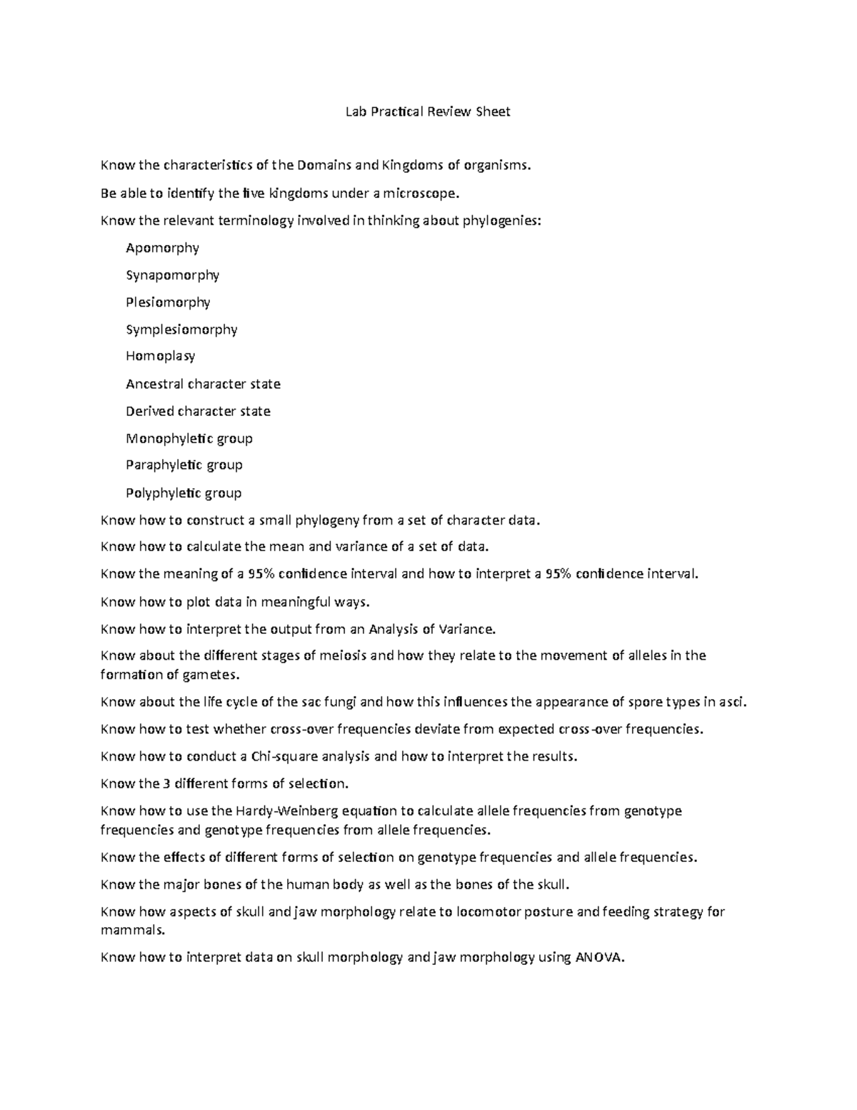 Biology 101 Lab Practical Review Sheet: Key Concepts and Techniques - Lab Practical Review Sheet ...