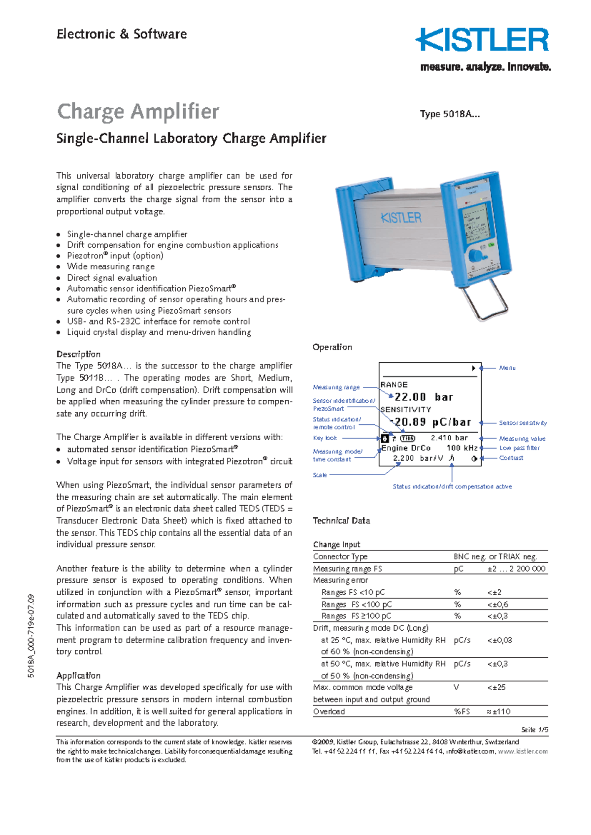 Kistler Charge Amplifier Type 5018A: Technical Overview and Features ...
