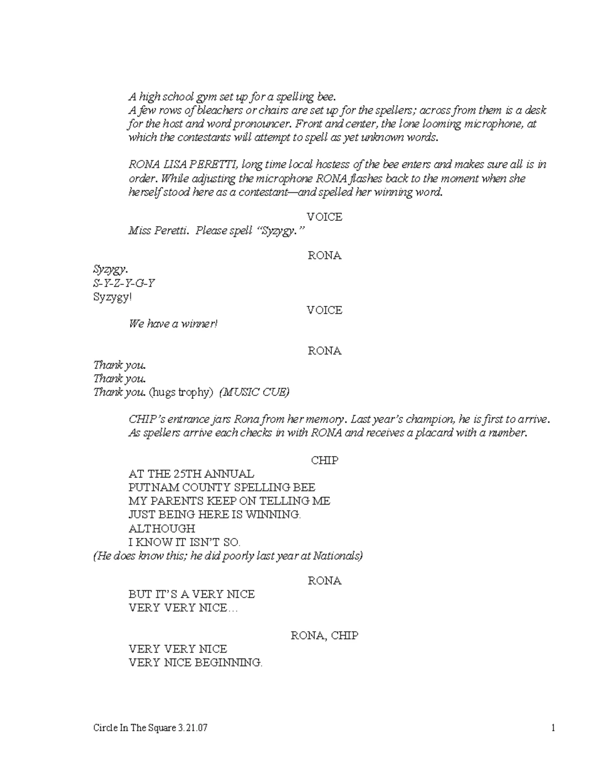Final Exam Script for 25th Annual Putnam County Spelling Bee - Studocu