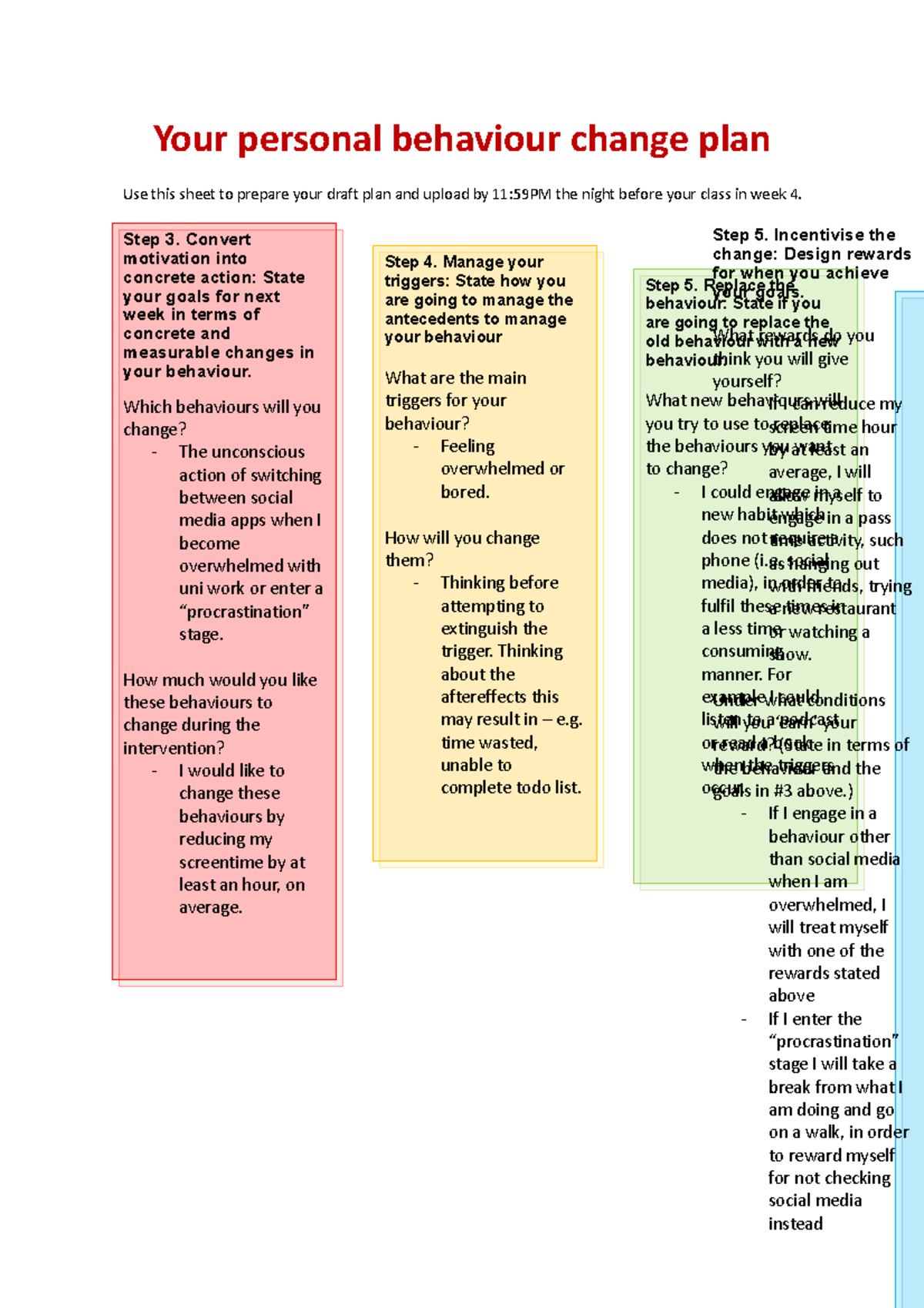 2023 PSYC2015 Draft Personal Behaviour Change Plan - Studocu