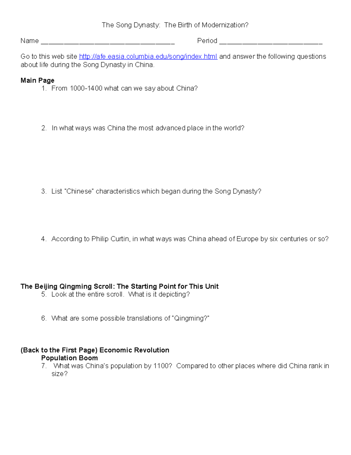 Song Dynasty Guide: Exploration Web Quest (Final Exam) - Studocu