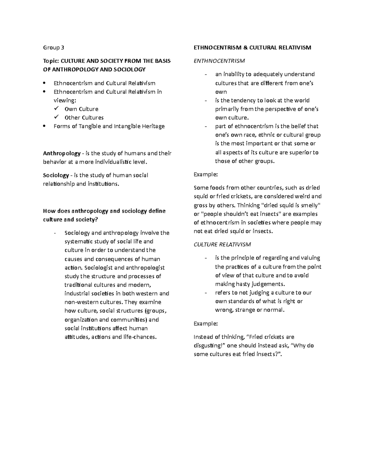 Group-3 UCSP Essay Notes: Culture, Ethnocentrism, and Society - Studocu