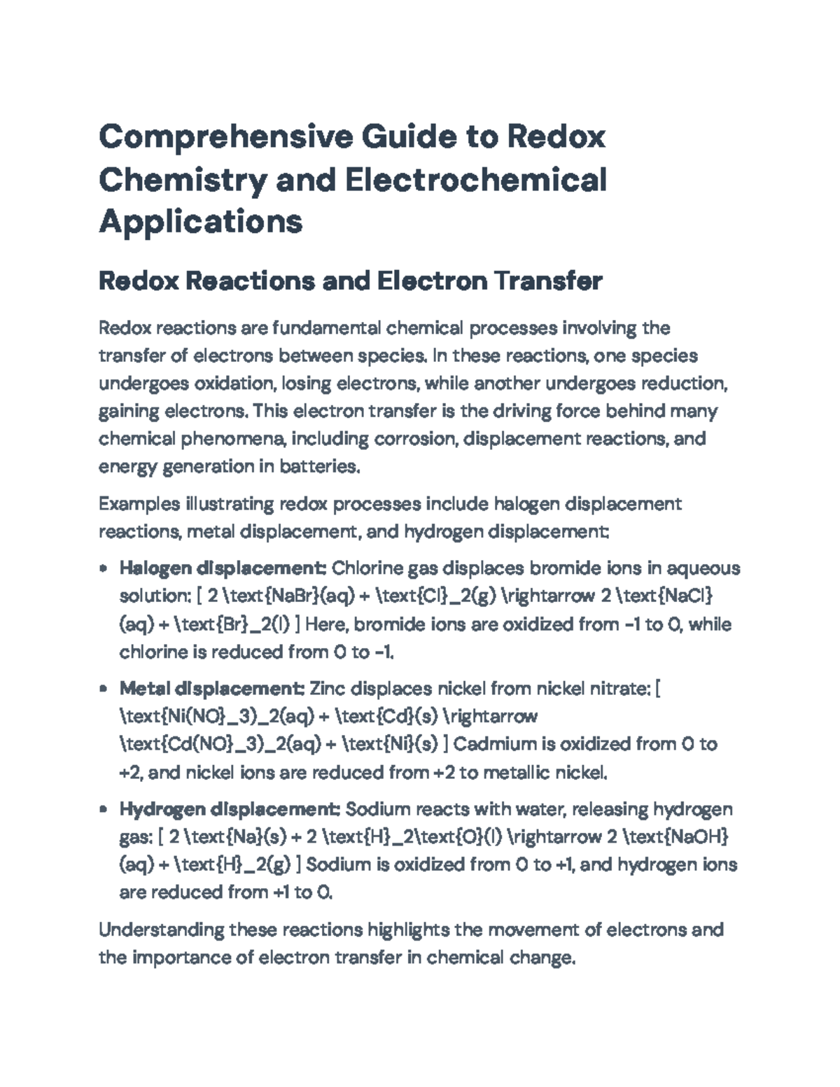 Comprehensive Guide to Redox Chemistry (CHEM 101) - Key Concepts and ...