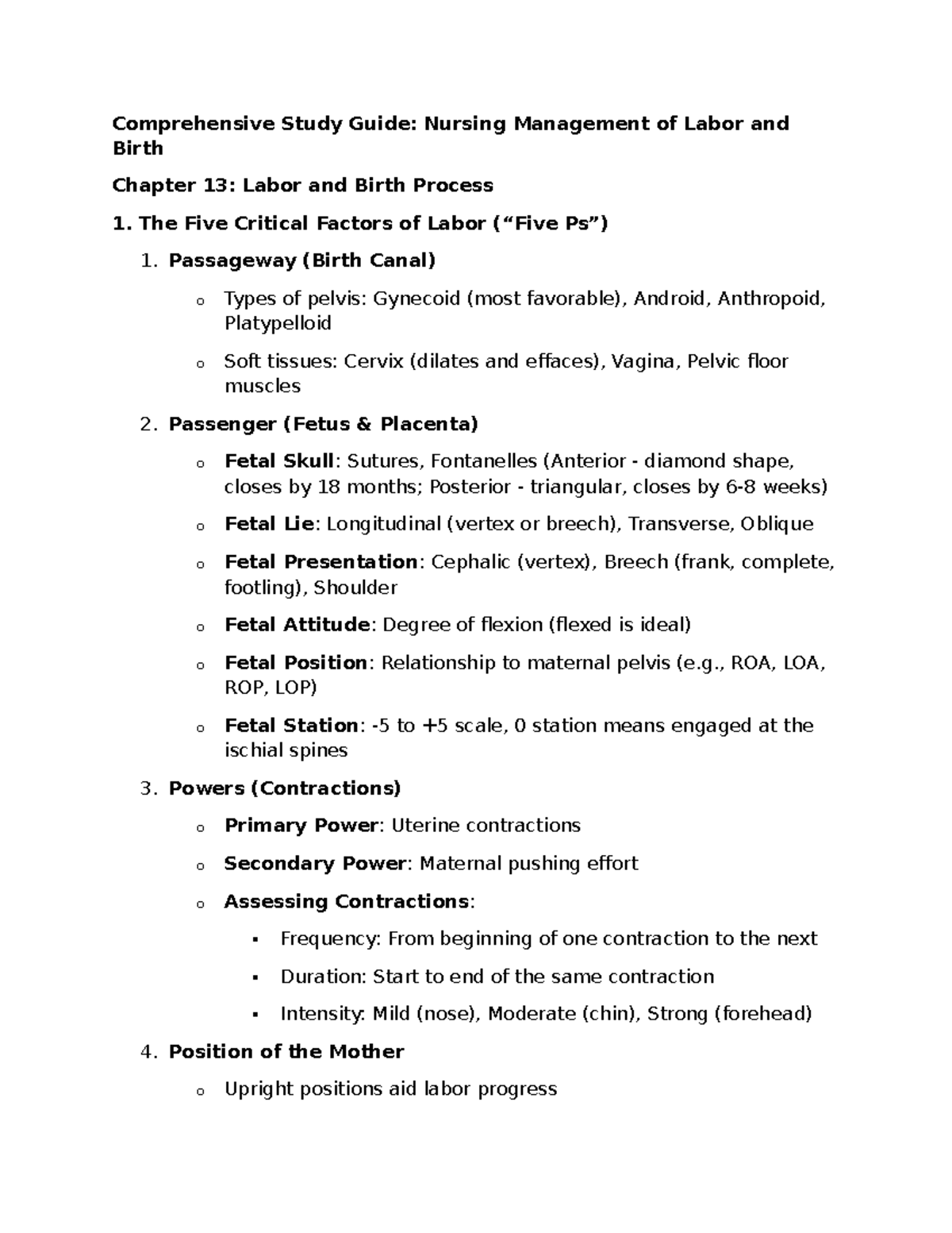 Maternity Exam 3 Study Guide: Labor & Birth Management (Ch. 13, 14, 21 ...