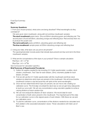 FOOD DYE LAB Report - Light Spectrometry of Food Dye Abstract The food ...