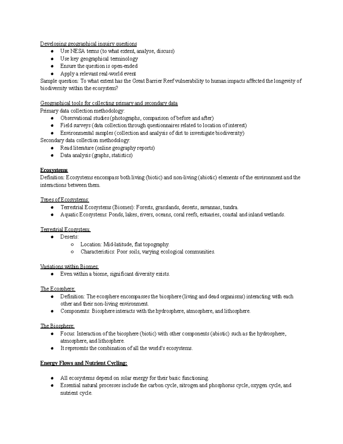Geography 101: Ecosystem Inquiry and Management Strategies Notes - Studocu