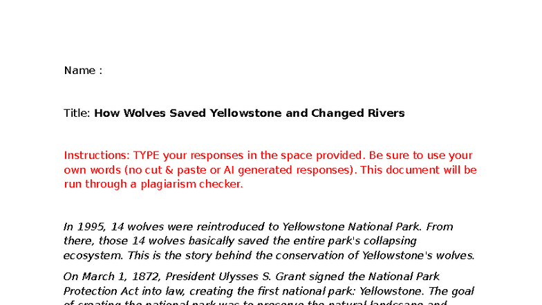 Kestone Species Assignment: How Wolves Saved Yellowstone Ecosystem ...