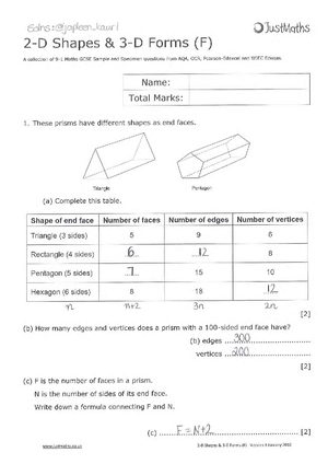 JustMaths Shapes & Forms (F) GCSE Sample Questions & Practice - Studocu