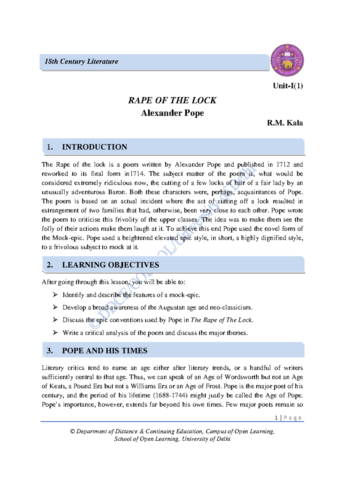 18th Century Literature: Analysis of Alexander Pope's Rape of the Lock ...
