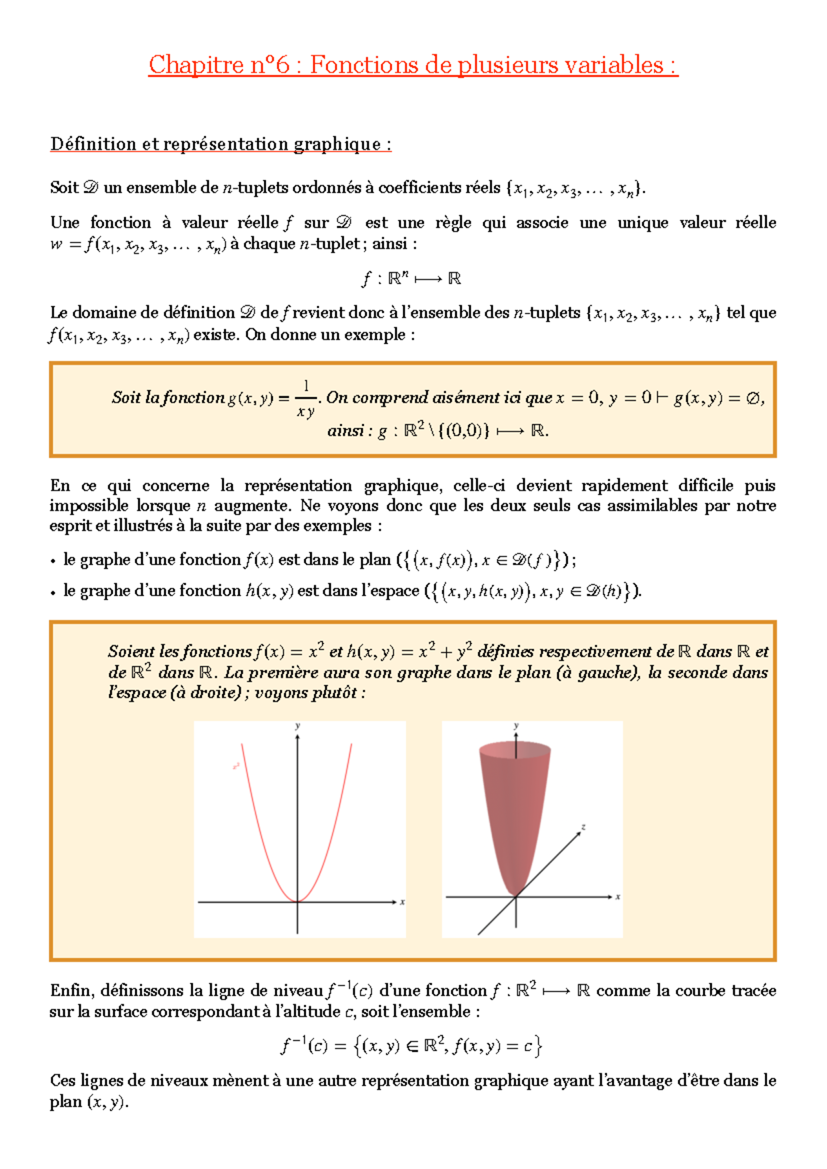 Chapitre 6 Fonctions De Plusieurs Variables Concepts Clés Et