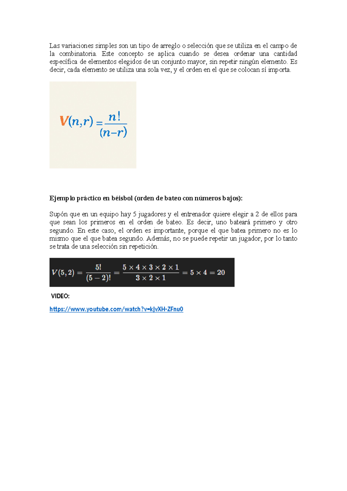 Variaciones Simples sin Repetición en Combinatoria: Ejemplo Práctico ...