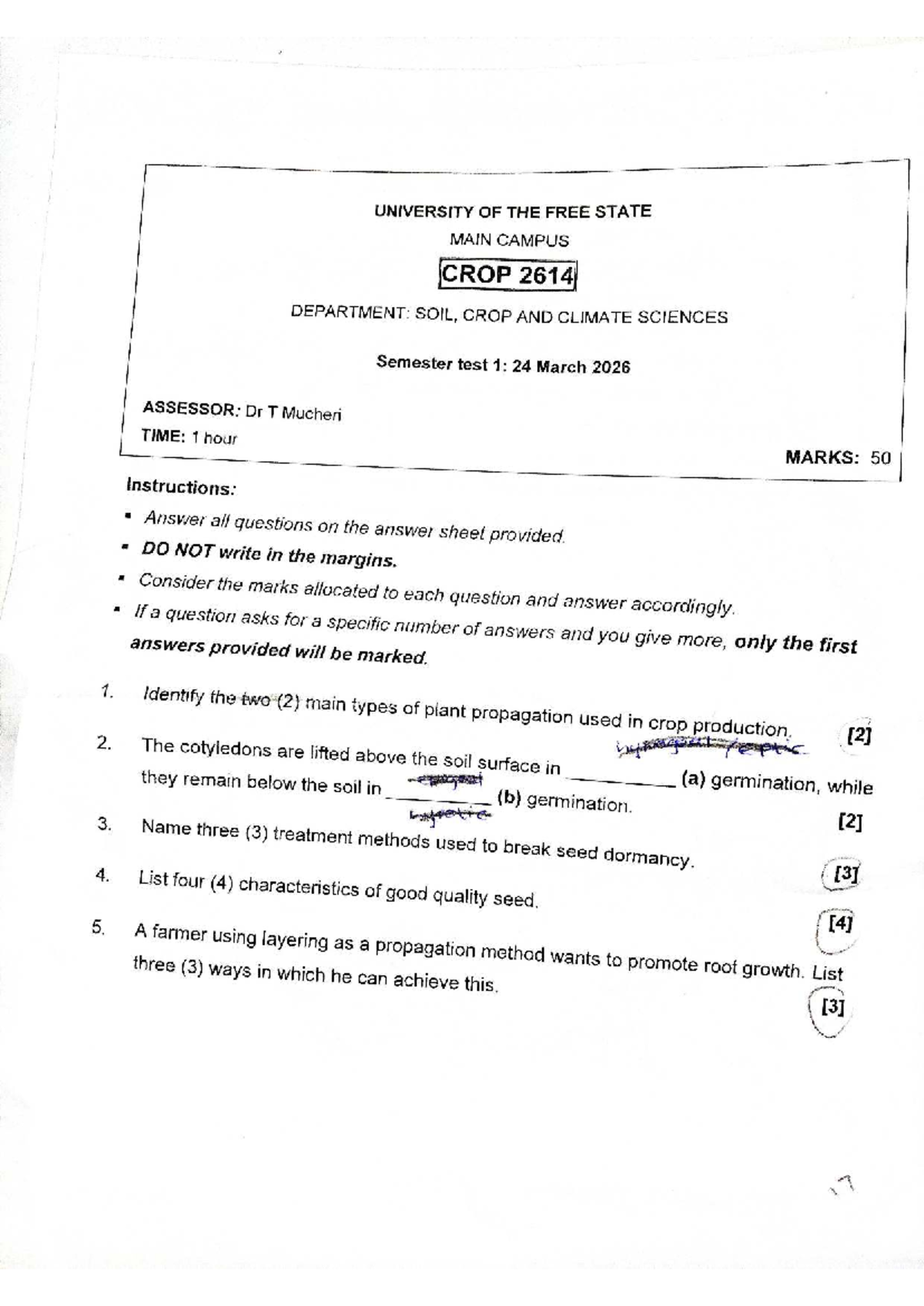 Crop 2614 Semester Test 1: Plant Propagation & Cropping Systems - Studocu