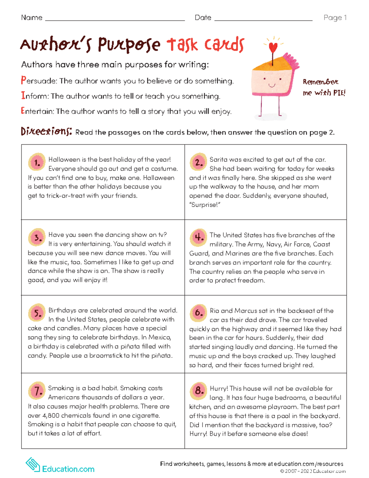 Authors purpose task cards - Author’s Purpose Task Cards Authors have ...