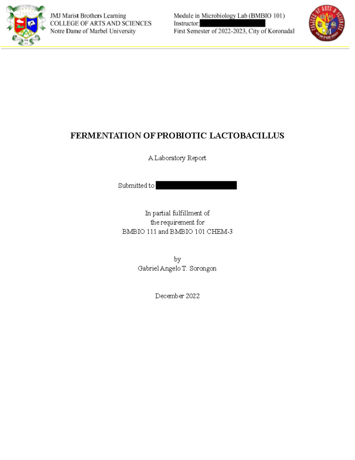BMBIO 111 & BMBIO 101 Lab Report: Yogurt Fermentation Study - Studocu