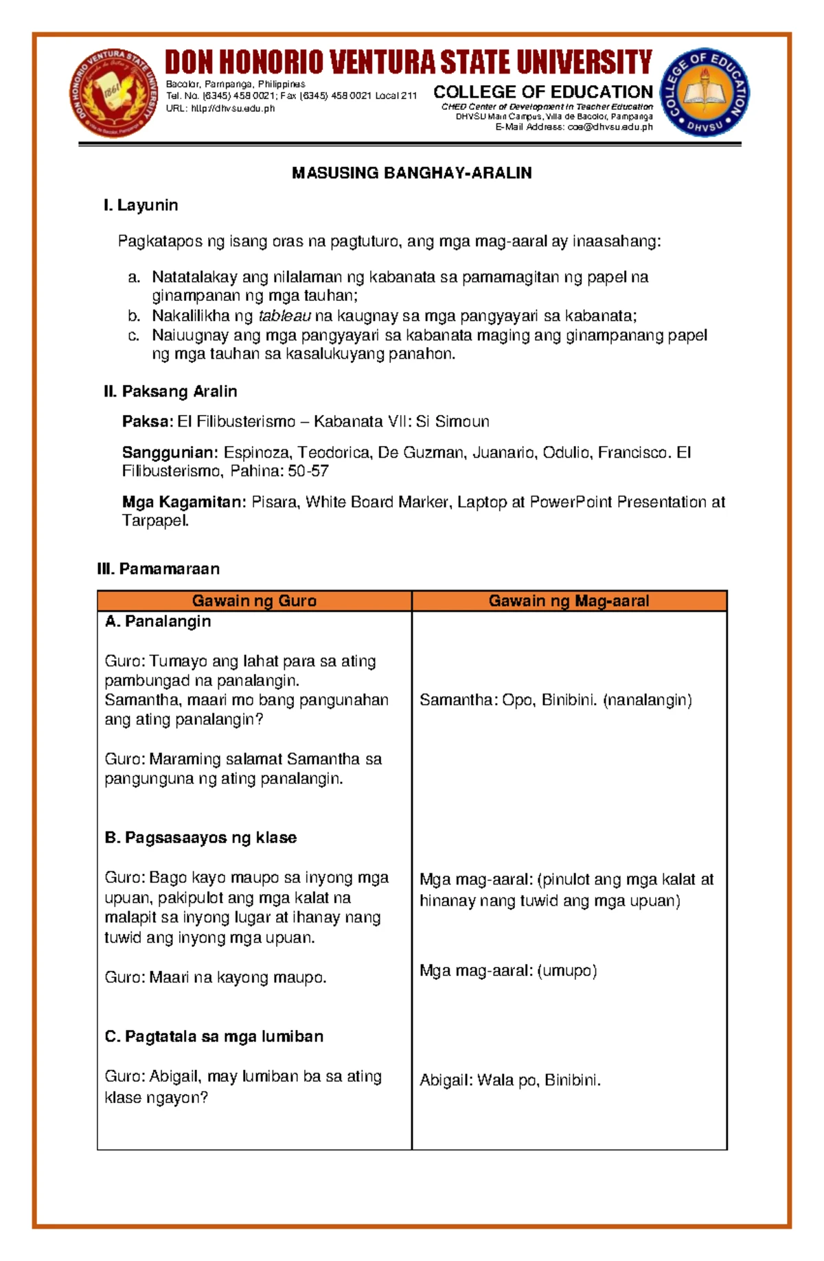 Masusing Banghay-Aralin sa El Filibusterismo Kabanata VII: Si Simoun ...