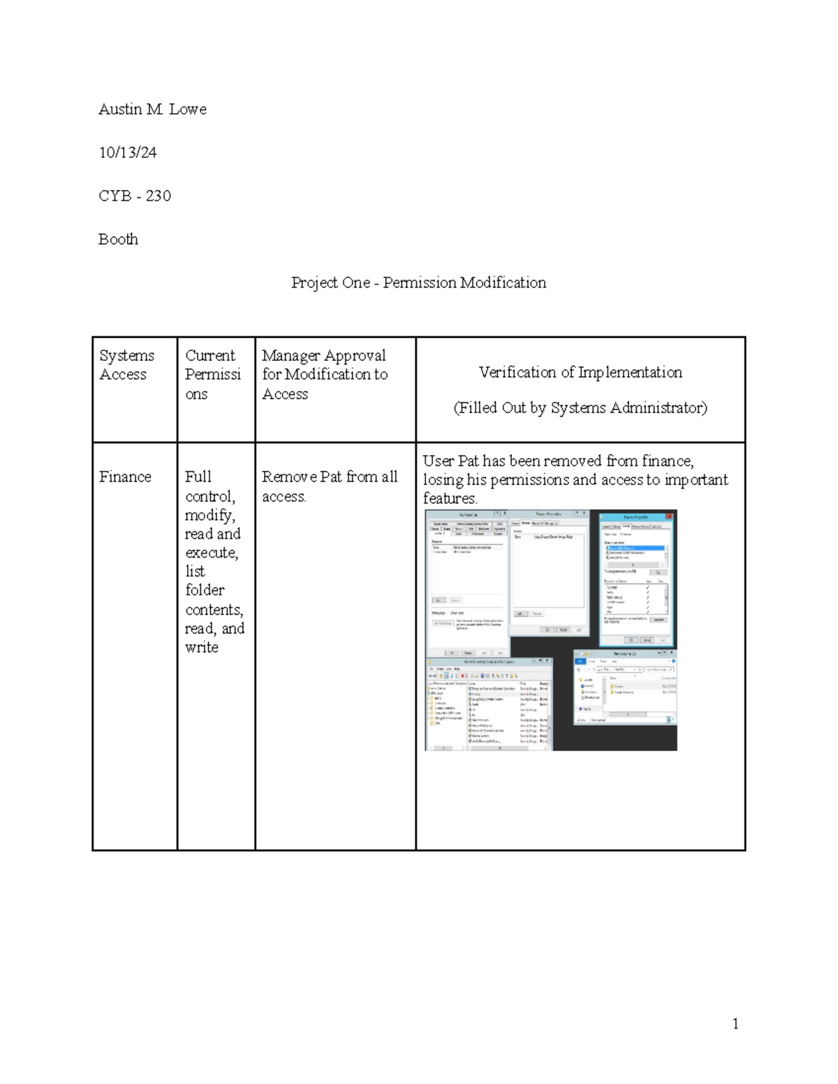 CYB - 230 Project One: Permission Modification Details - Studocu