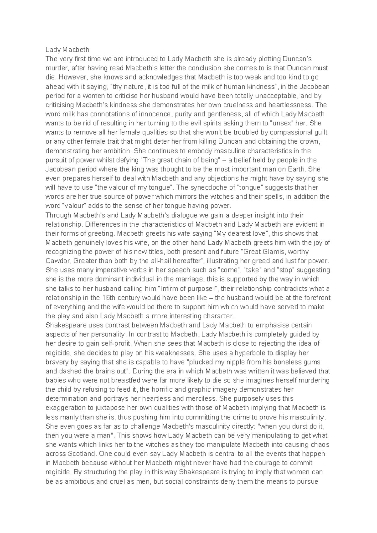 Lady Macbeth's Power and Ambition: An Analysis (Eng 201) - Studocu