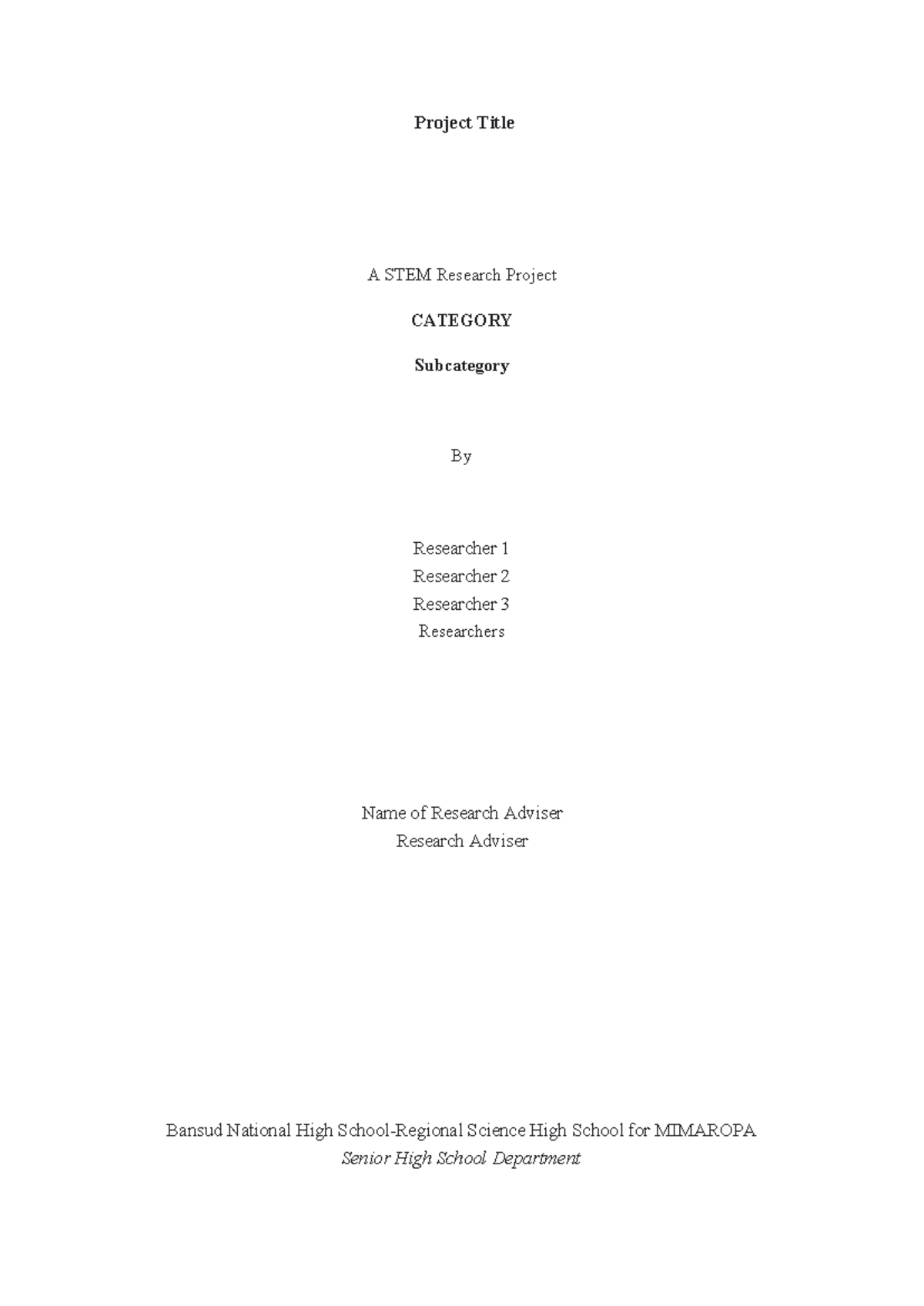 STEM Research Project Template for Full Paper Submission - Studocu