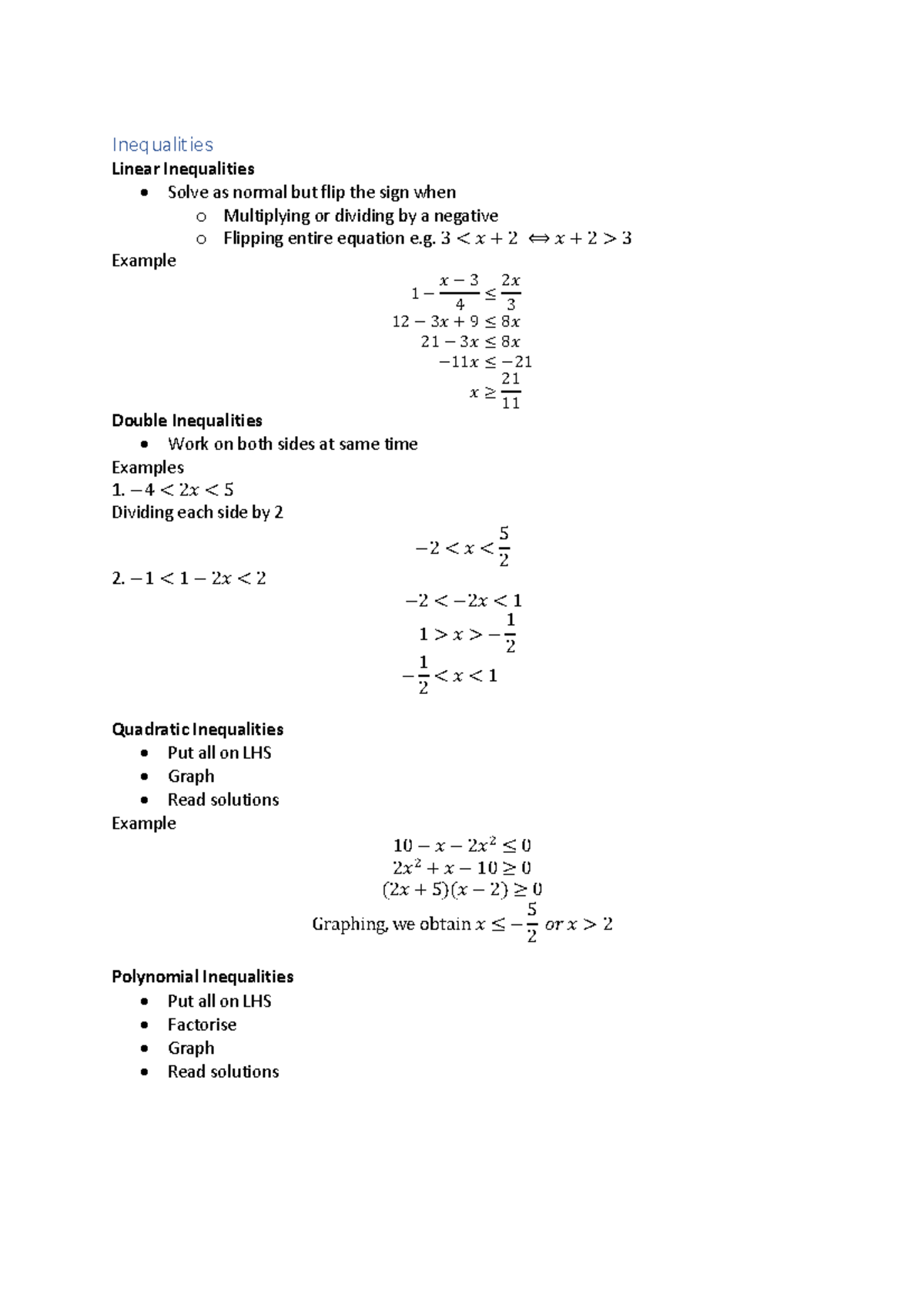 Inequalities: Solving Linear, Quadratic, and Absolute Value Cases - Studocu