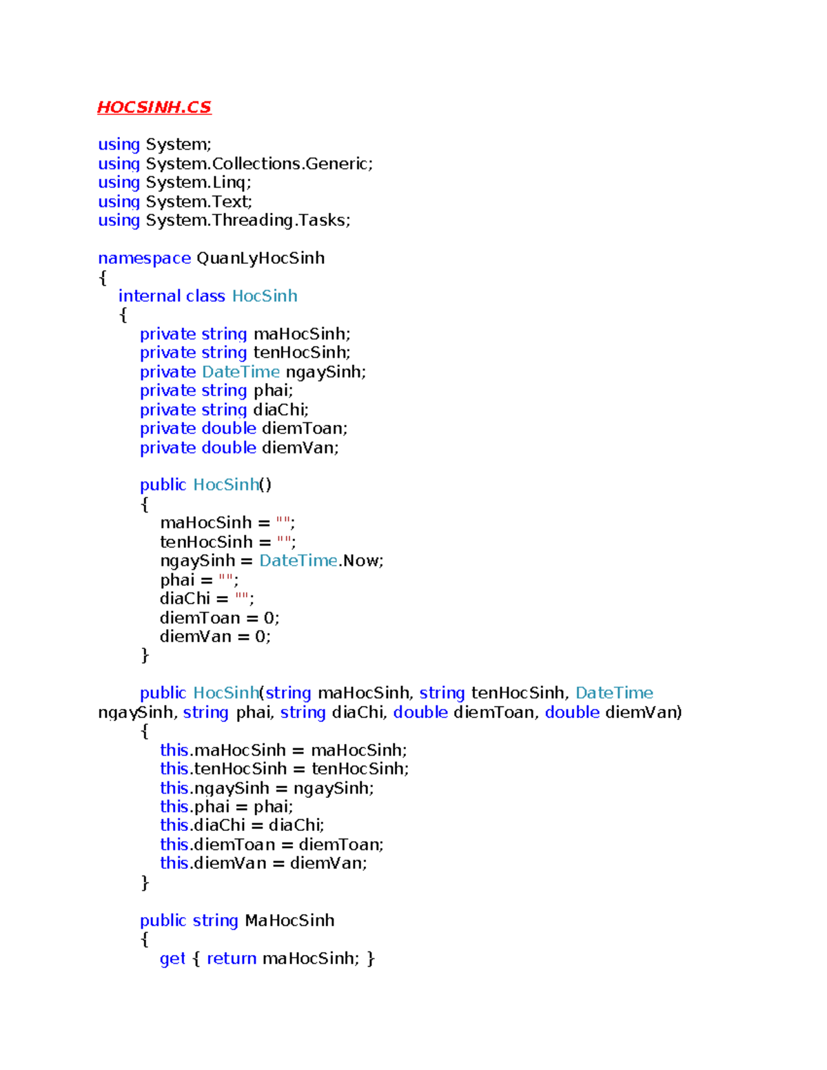Qlhs - oop c++ - HOCSINH using System; using System.Collections; using ...