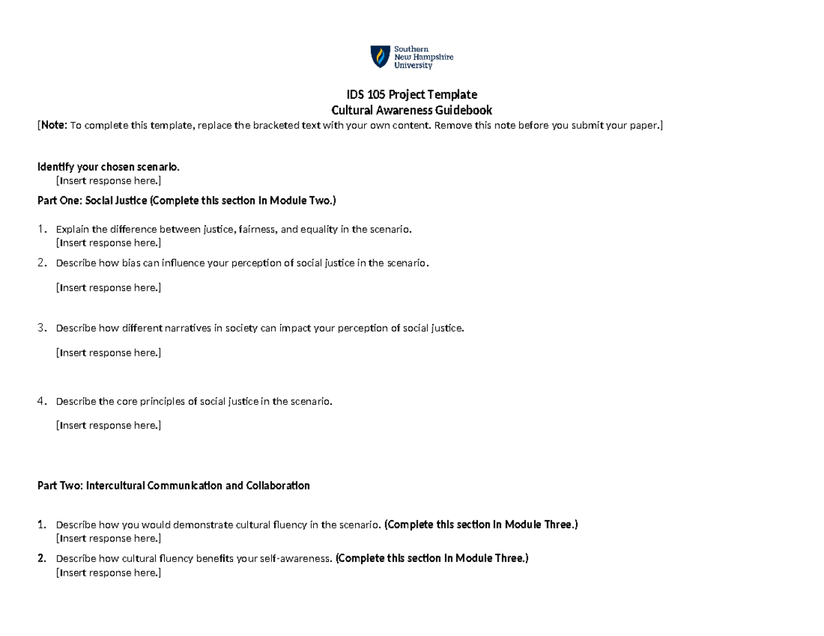 IDS 105 Project Template: Cultural Awareness and Social Justice Guide ...
