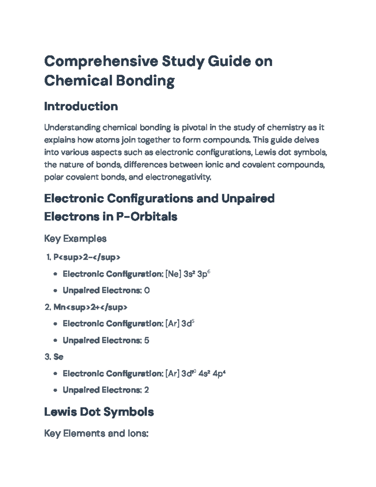 Comprehensive Study Guide on Chemical Bonding (CHEM 101 ...
