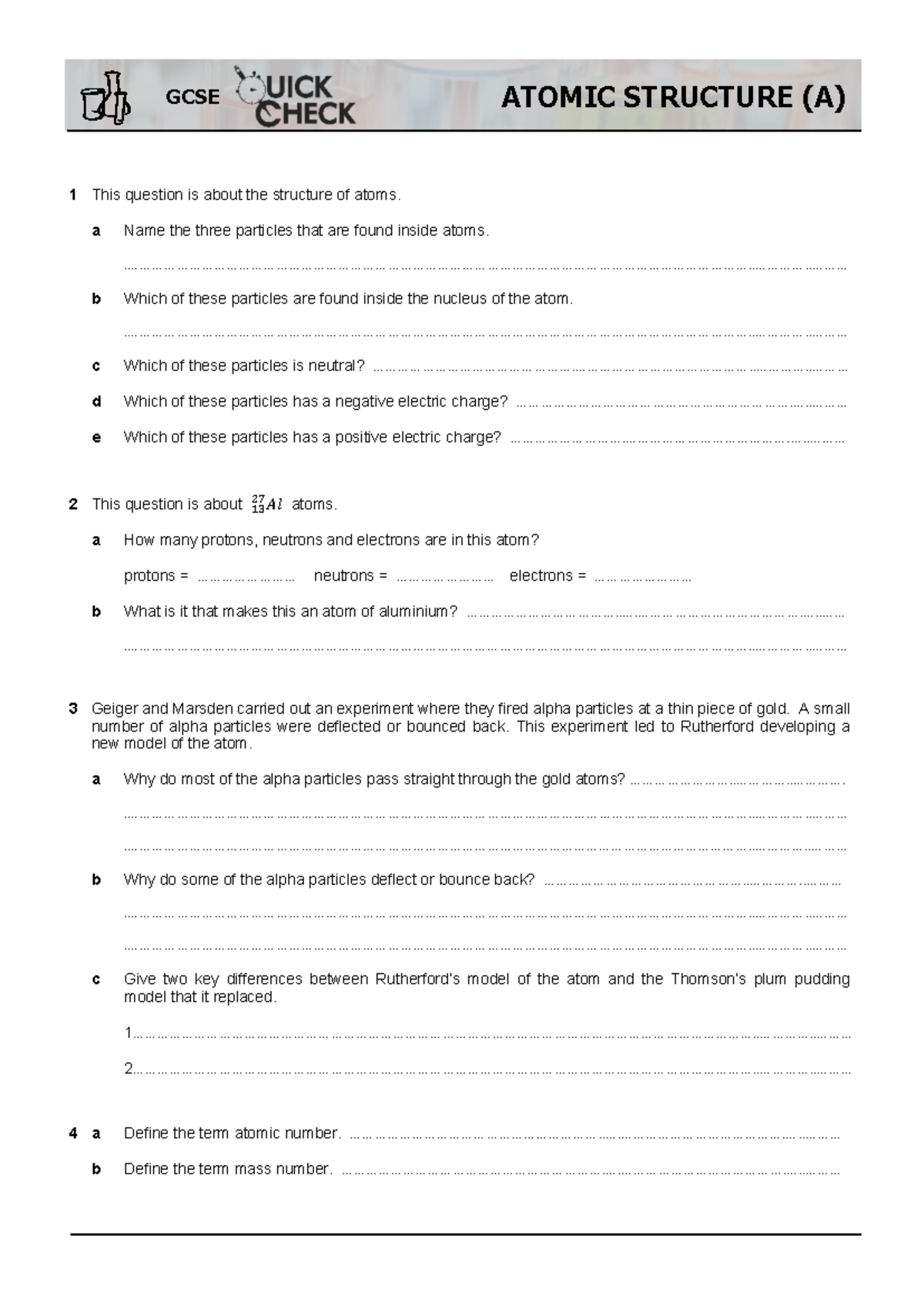 ATOMIC STRUCTURE (A) GCSE 1: Detailed Chemistry Notes - Studocu