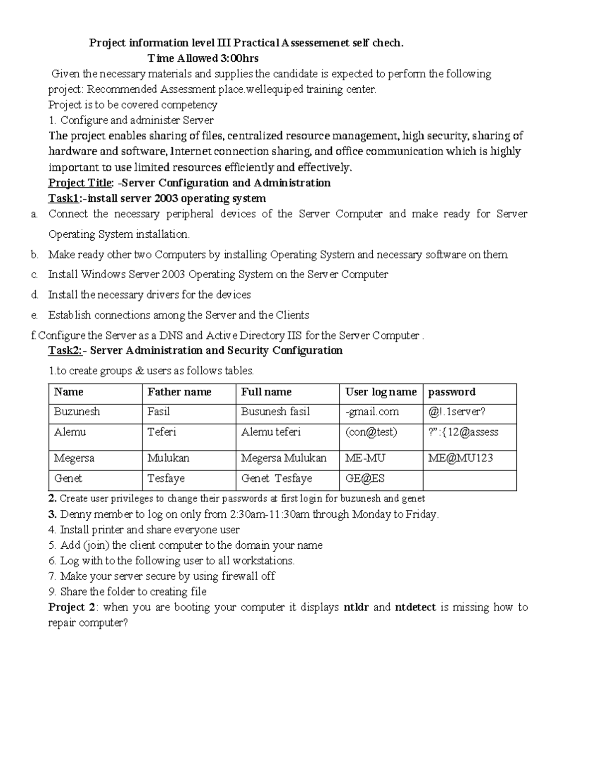 Practical information server - Project information level III Practical ...