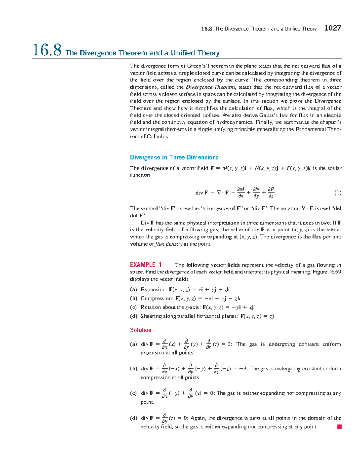 16.8 Divergence Theorem: Unified Theory in Thomas Calculus 1027 - Studocu