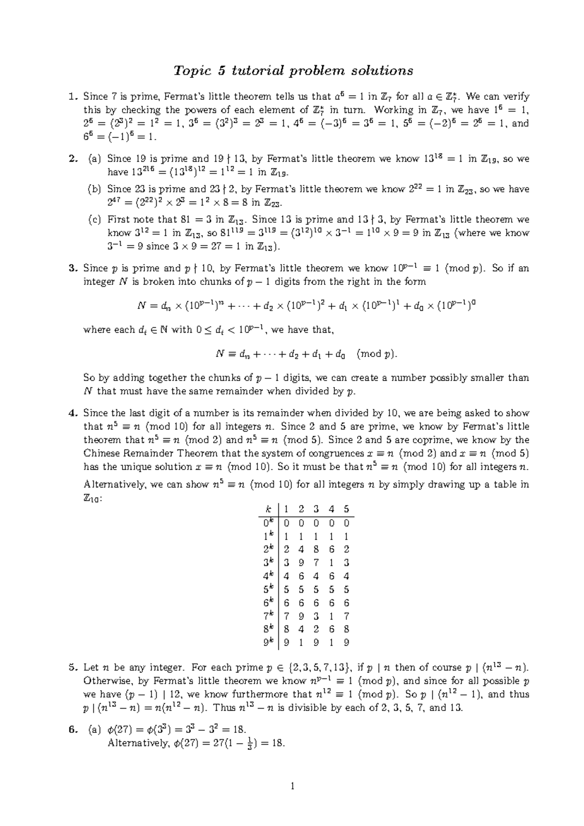 Topic 5 tutorial solutions - Topic 5 tutorial problem solutions Since 7 ...