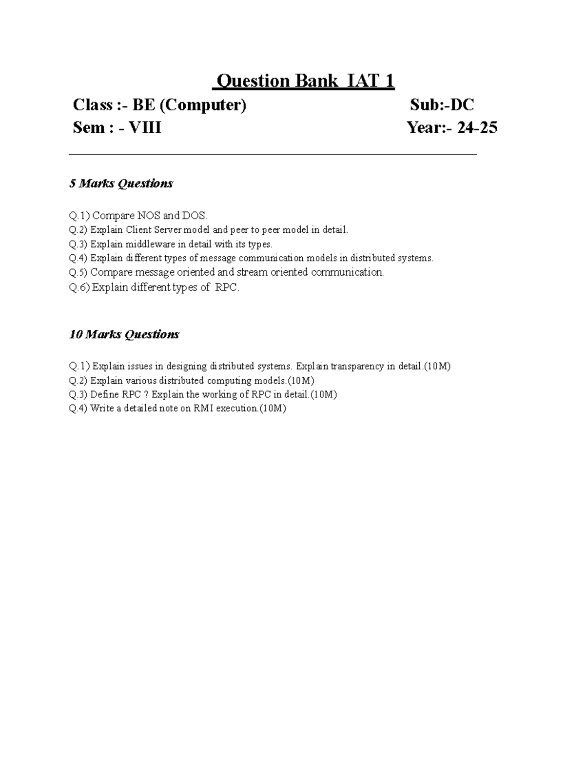 DC QB IAT1 (24-25) - Dc question bank for iat 1 - Question Bank IAT 1 Class :- BE (Computer) Sub ...