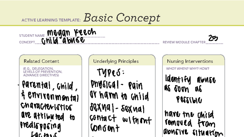ACTIVE LEARNING TEMPLATE: Child Abuse Concepts - ATI Psych Module - Studocu