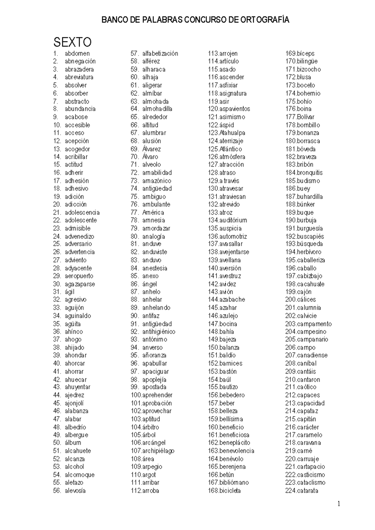 Banco de Palabras para Concurso de Ortografía ME 1500 - Studocu