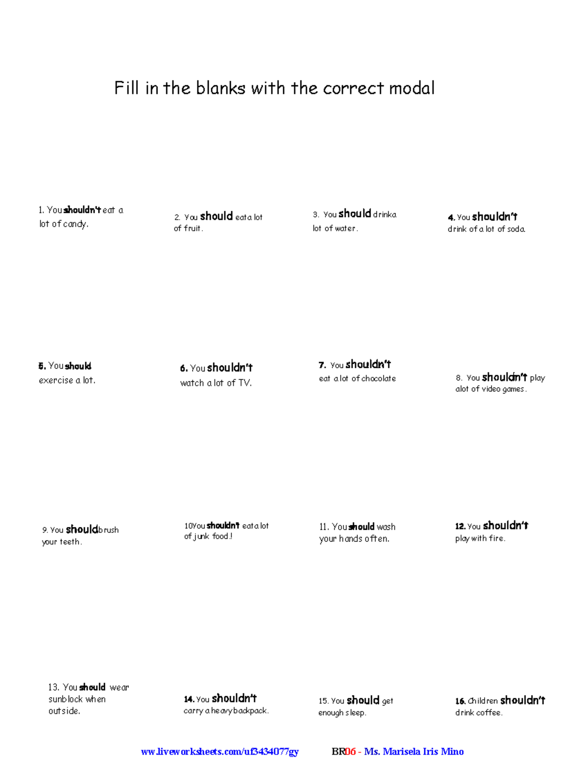 BR06 Should - Shouldn't Modal Verbs Fill-in-the-Blanks Exercise - Studocu