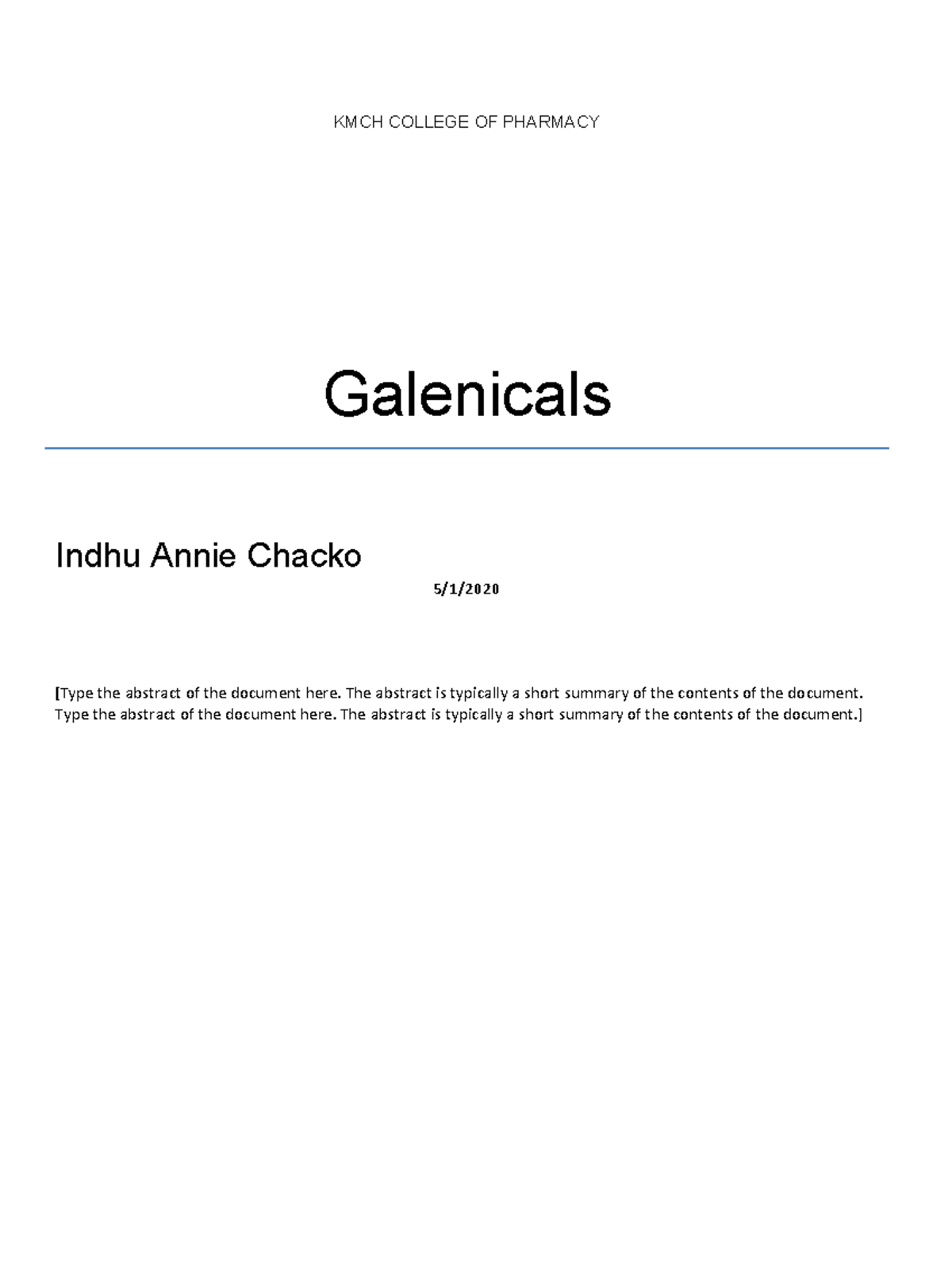 Galenicals FULL UNIT - Its lecture notes - KMCH COLLEGE OF PHARMACY ...