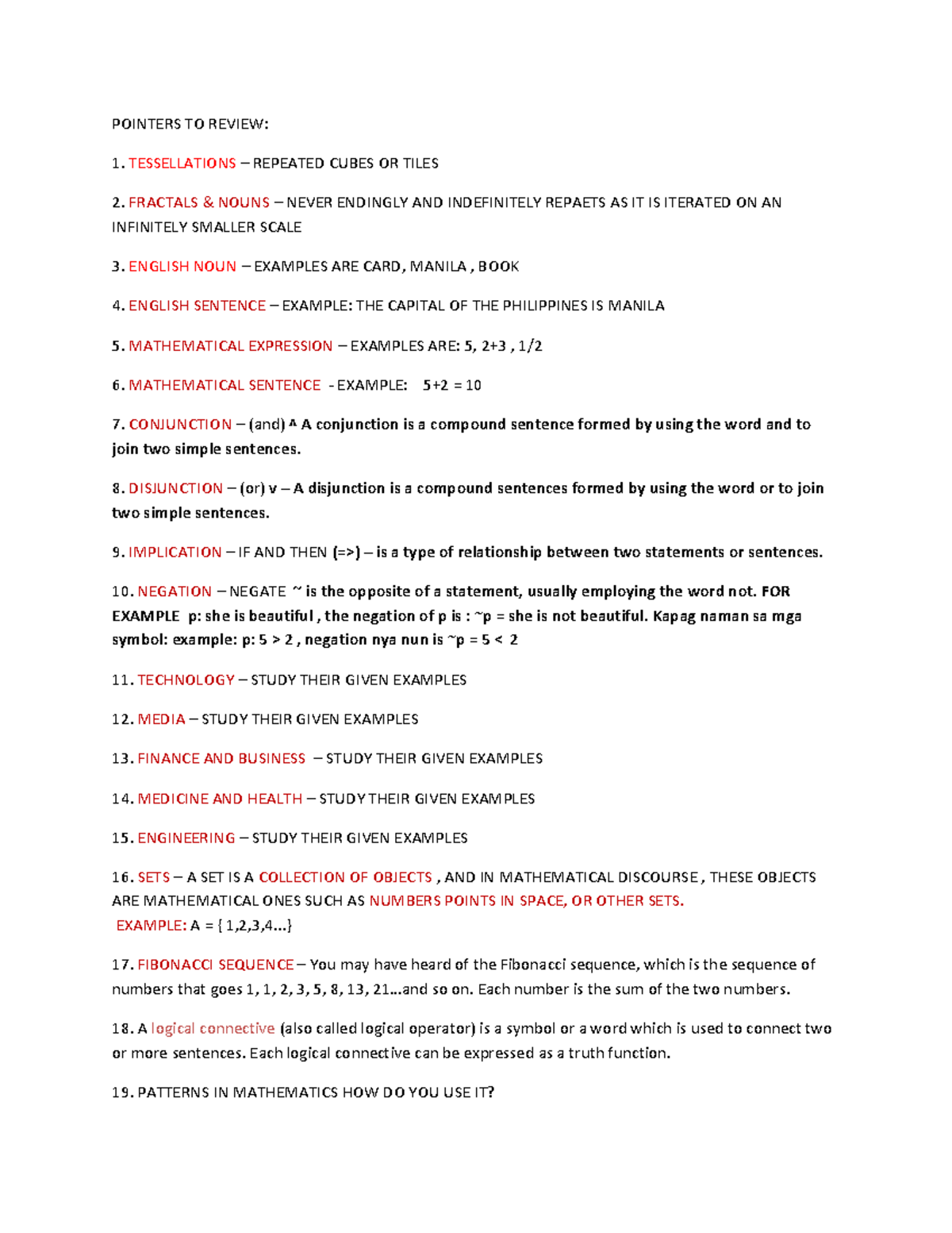 MATH 101: Comprehensive Review of Key Concepts and Patterns - Studocu