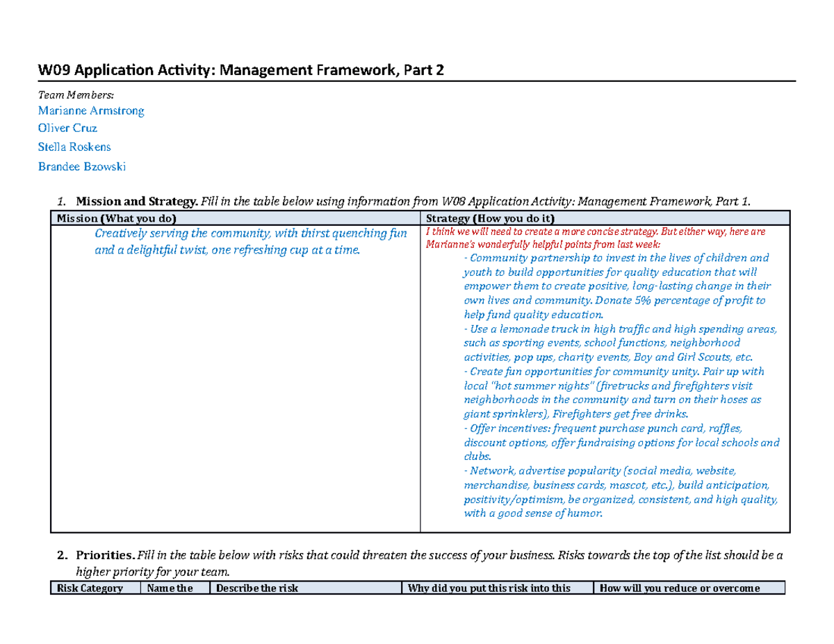W9 - Yellow Show Leomade - Application Activity - W09 Application Activity: Management Framework ...