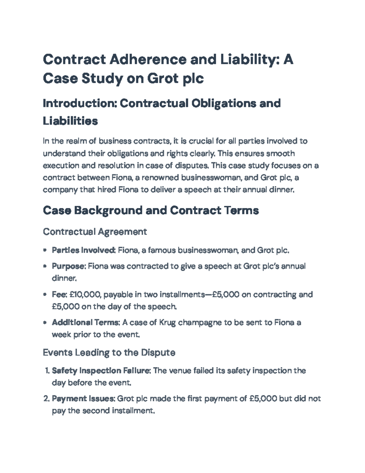 Contractual Obligations and Liabilities: A Case Study on Grot plc ...