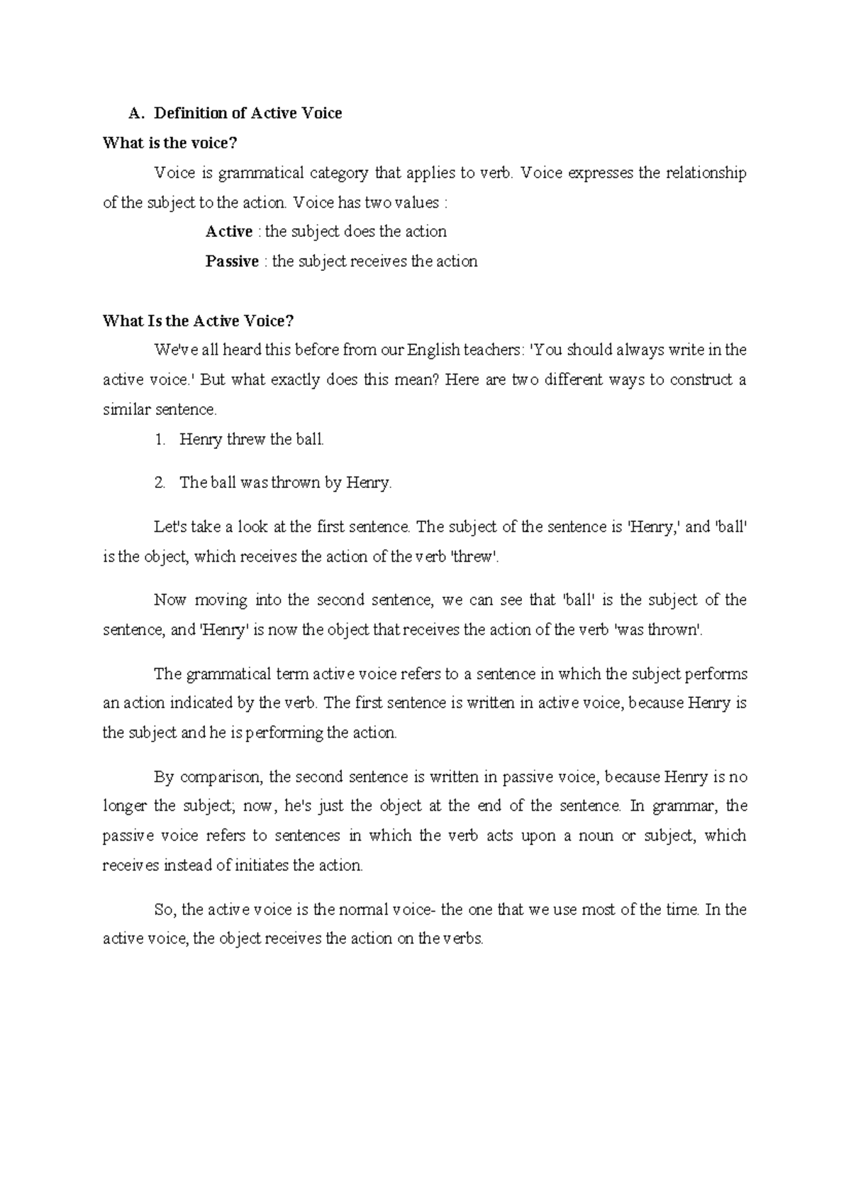 Understanding the Active Voice in English Grammar - Studocu