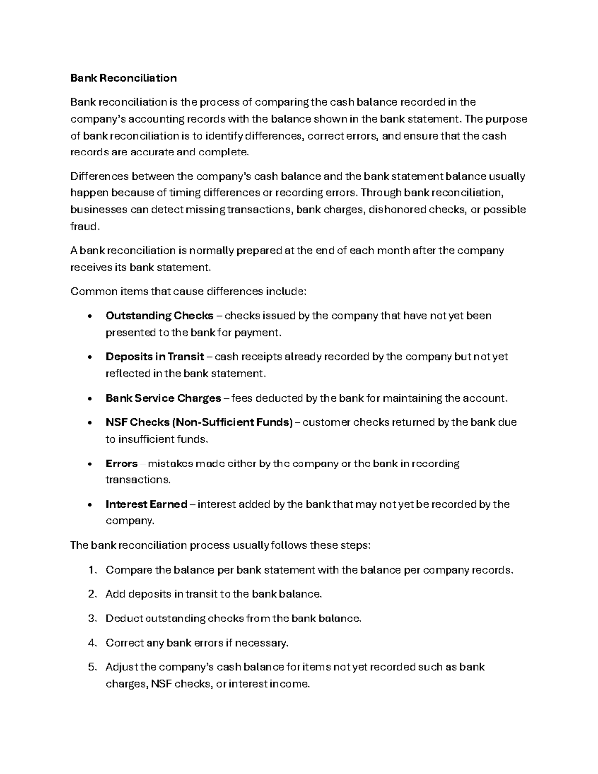 Bank Reconciliation Notes: Understanding Cash Balance Accuracy - Studocu