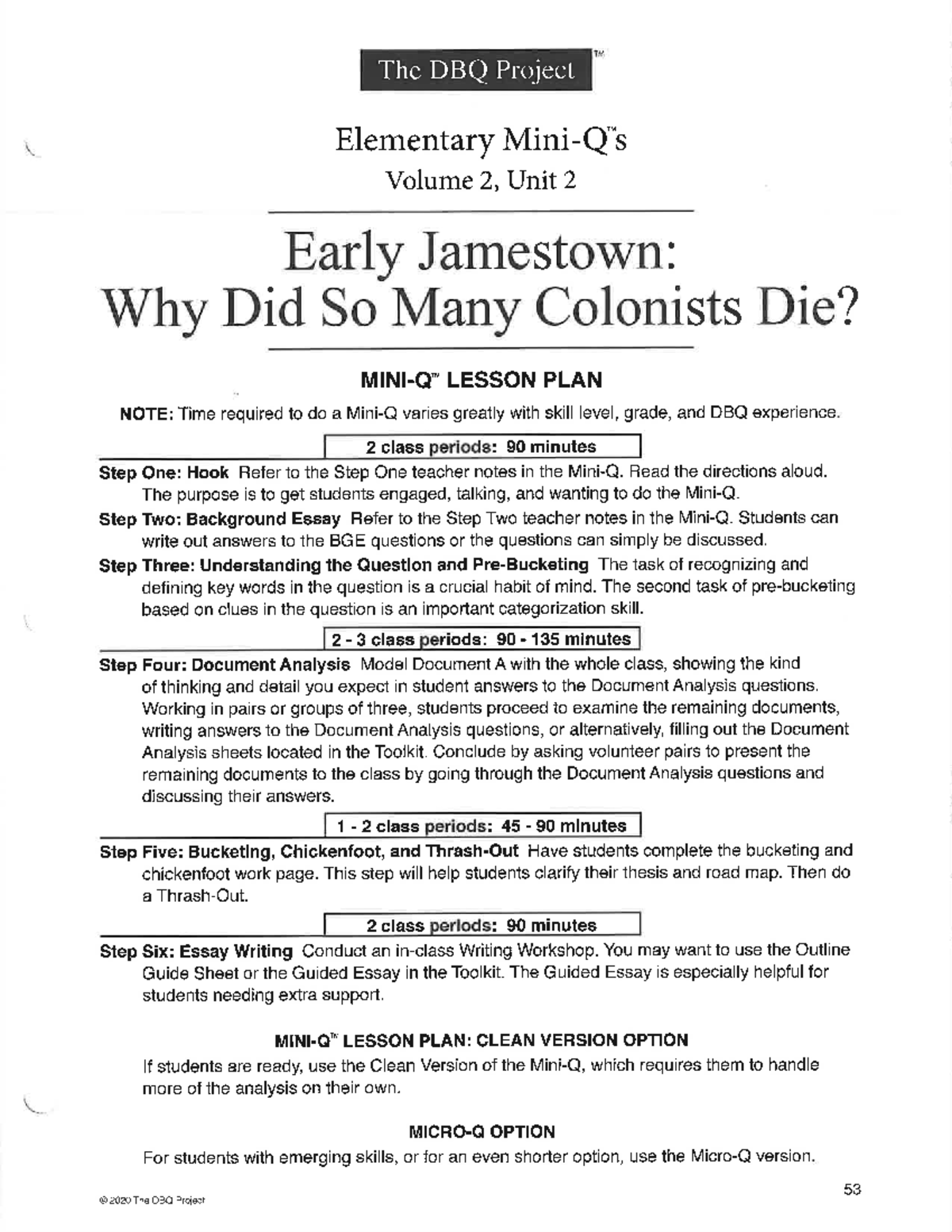 Mini DBQ - The Perils of Early Jamestown: Reasons for High Mortality ...