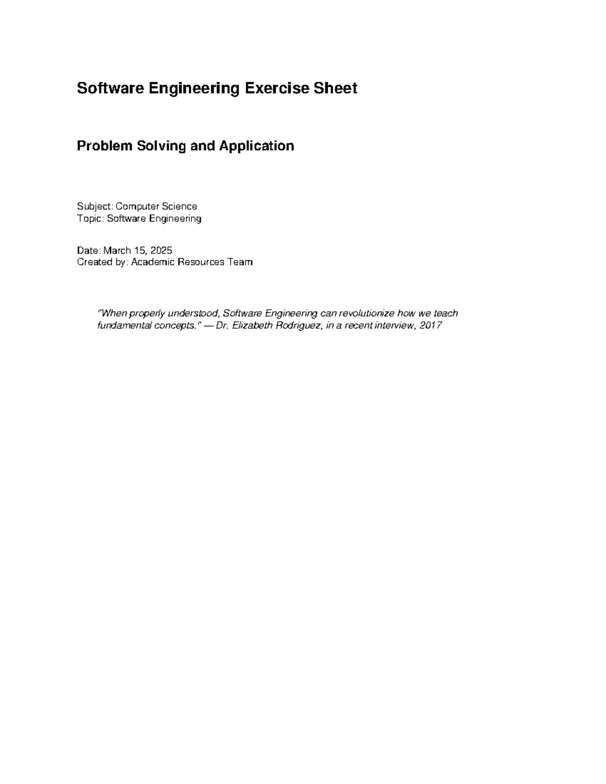 CS 101: Software Engineering Exercise Sheet - Problem Solving ...