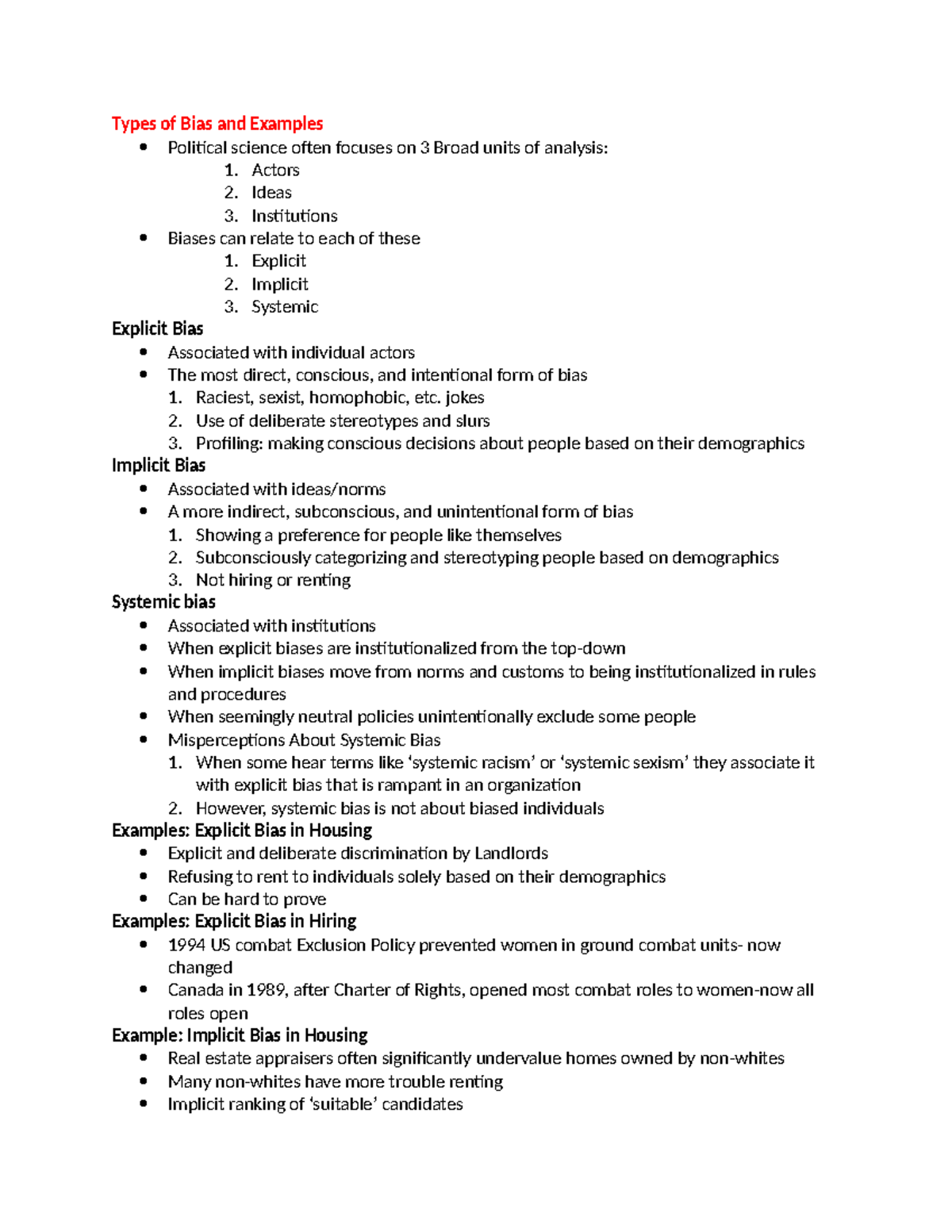 Political Science 101: Types of Bias in Business and Economy - Studocu