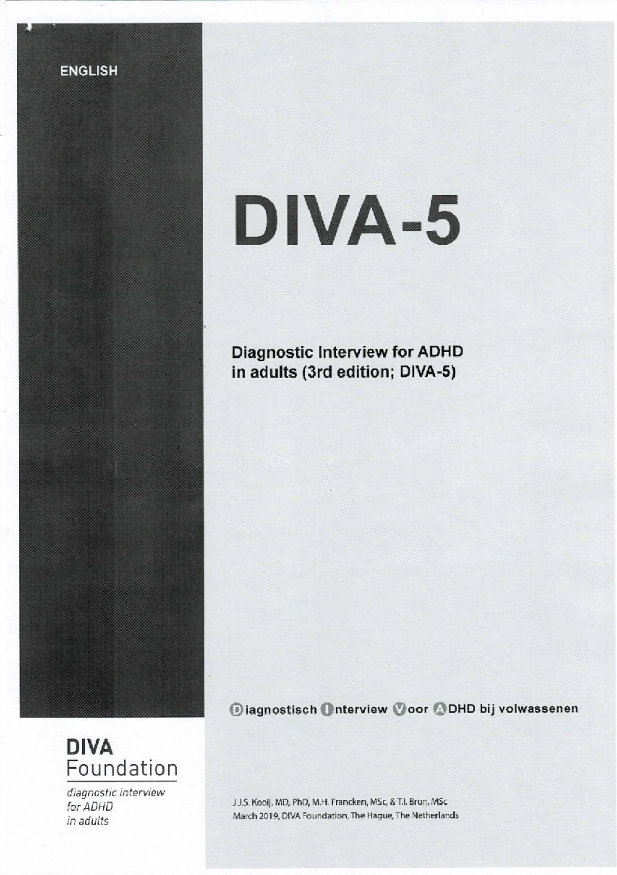 ENGLISH DIVA 5 Diagnostic Interview for Adult ADHD: Comprehensive Guide ...
