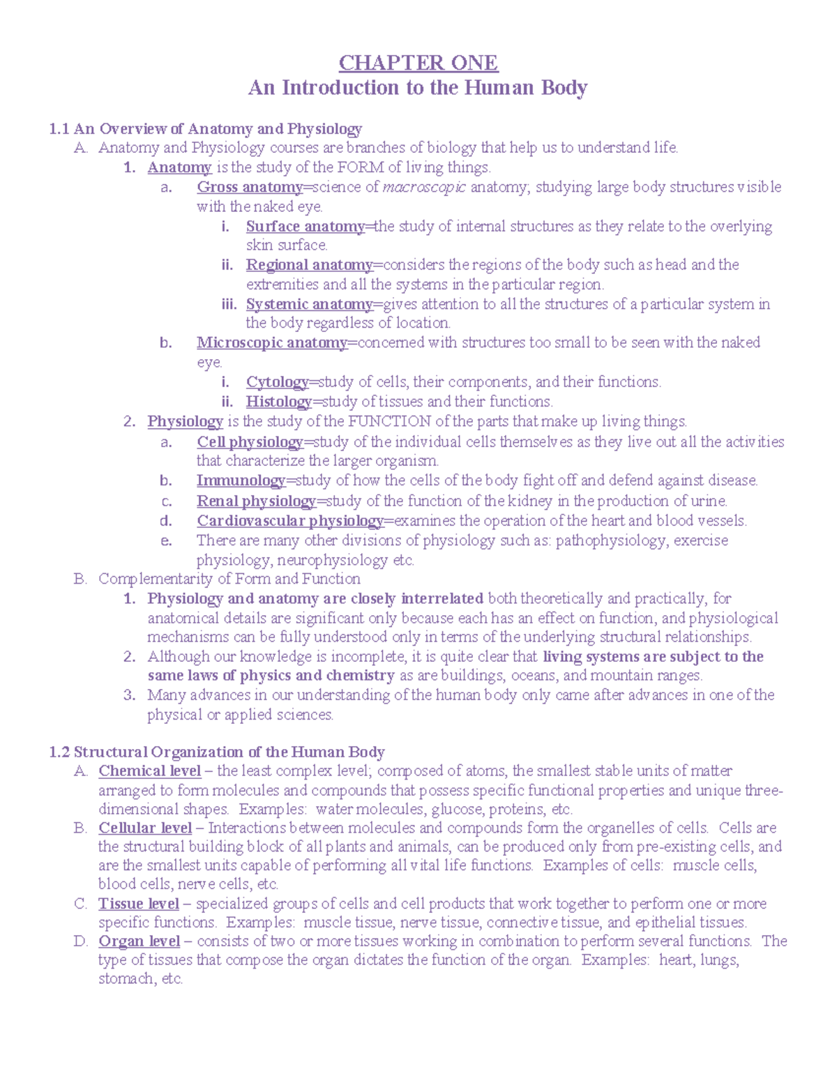 CH 1: Introduction to Anatomy and Physiology - Overview and Structure ...