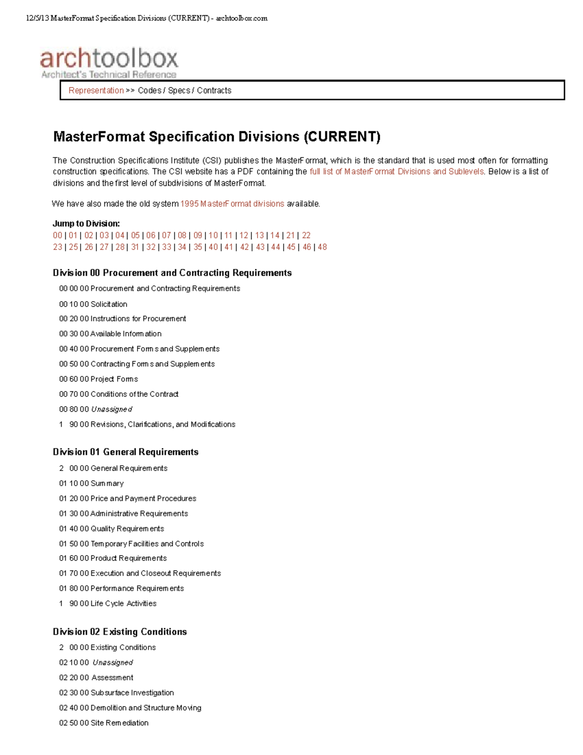Master Format Specification Divisions - 12/5/13 MasterFormat ...