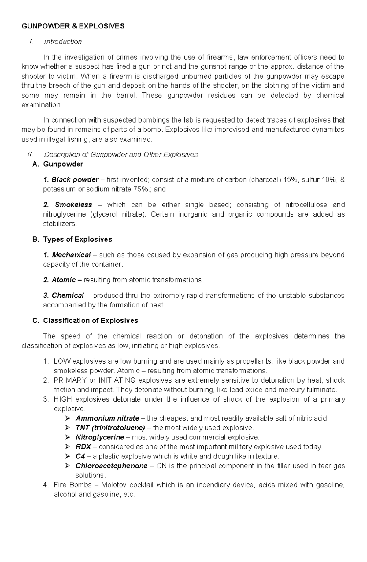 GUNPOWDER & EXPLOSIVES: Analysis, Types, and Distance Determination - Studocu